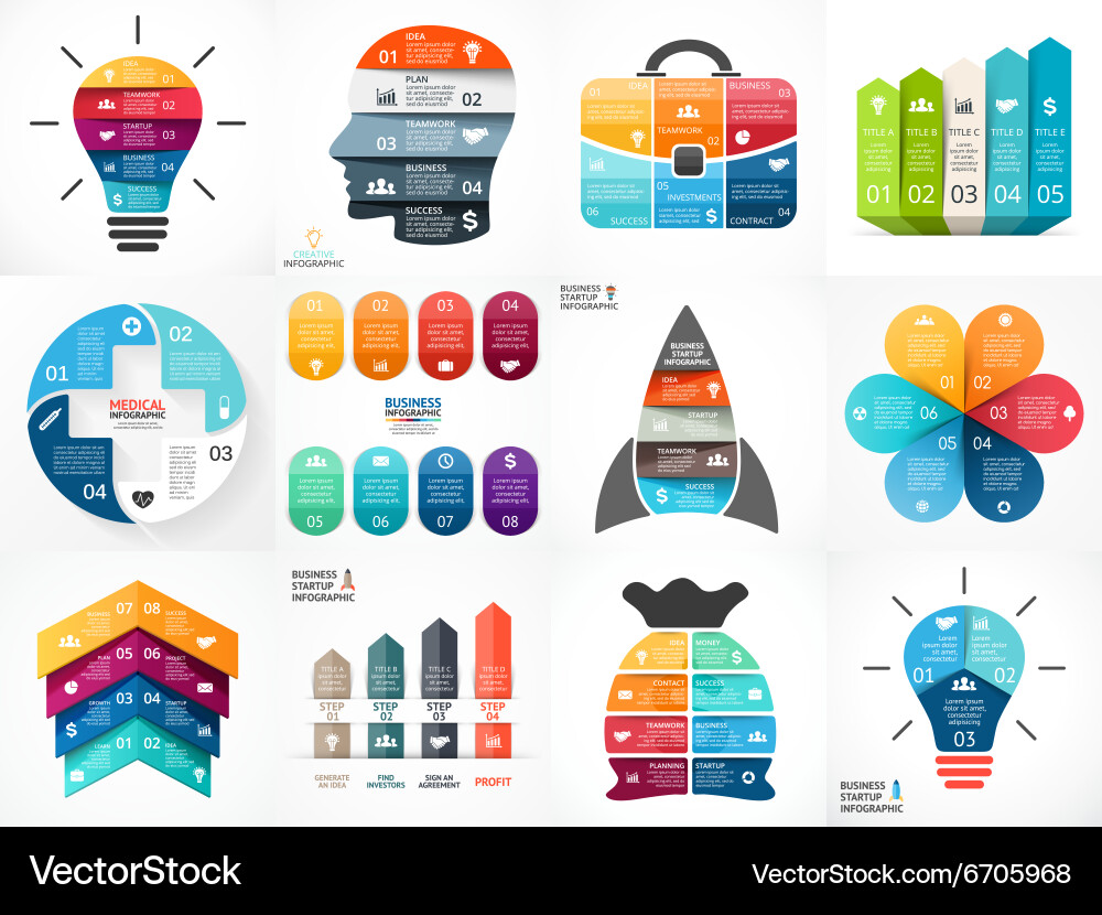 Creative arrows infographics diagrams Royalty Free Vector