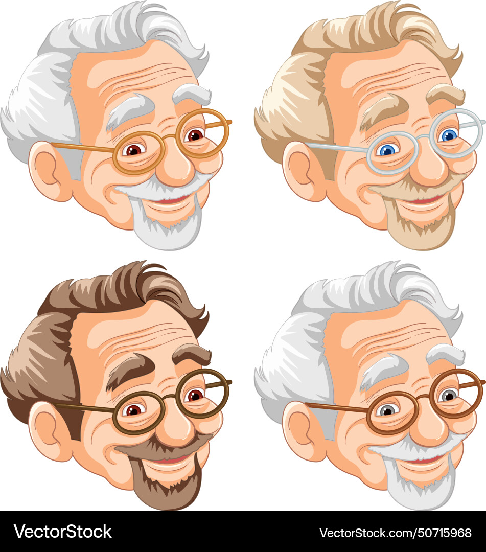 Four cheerful senior men with glasses smiling Vector Image