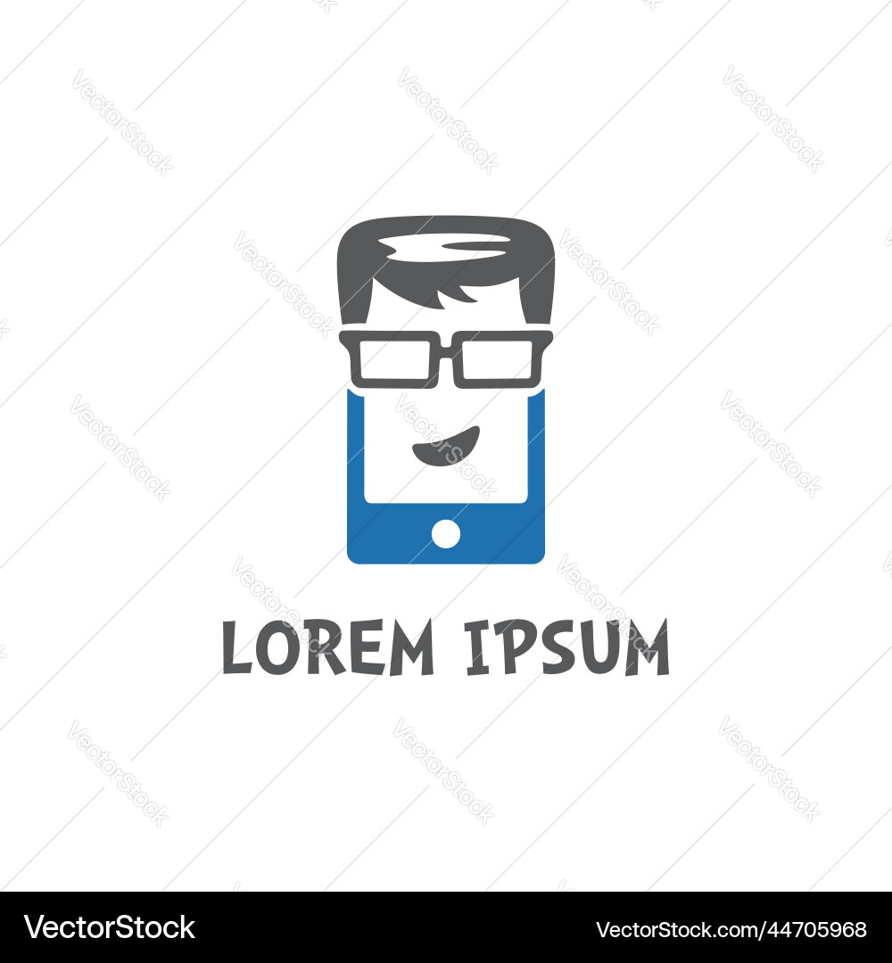 Mobile phone with geek face logo Royalty Free Vector Image