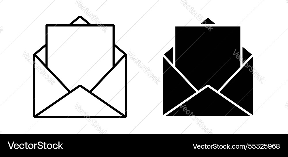 Open envelope icons pack in black flat and strokes