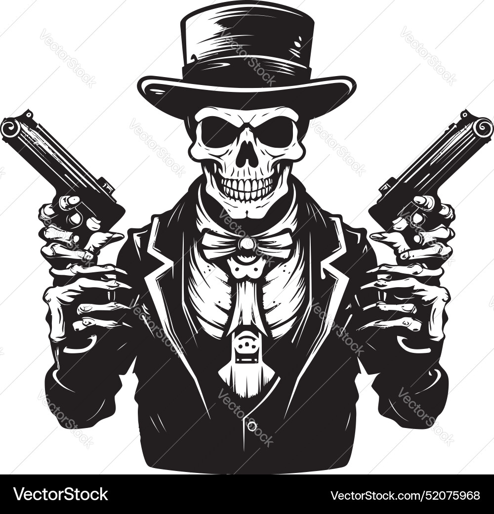 Skele shoot skeleton with guns logo design bullet Vector Image