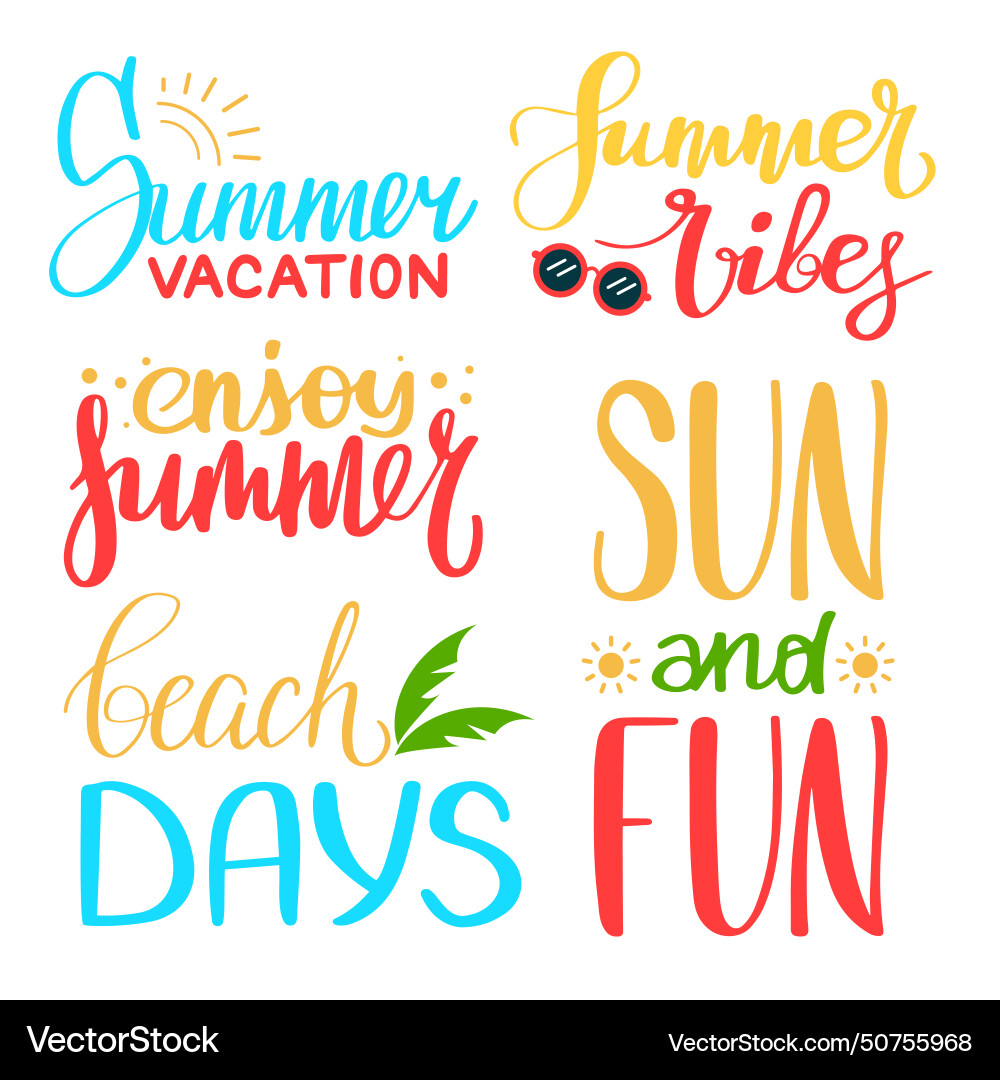 Summer lettering set isolated Royalty Free Vector Image