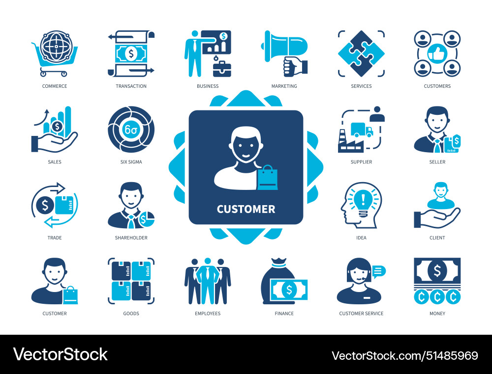 Customer solid icon set Royalty Free Vector Image