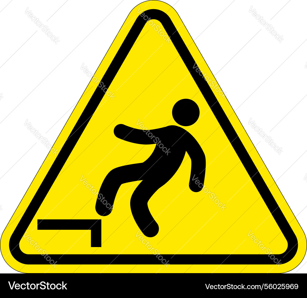 Falling hazard in yellow triangle warning sign Vector Image