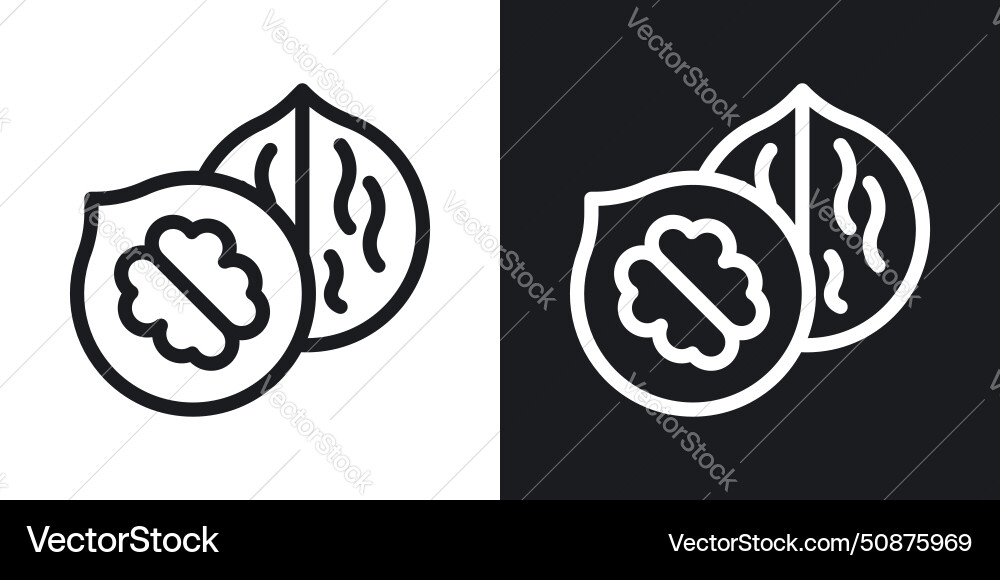 Walnut icon set nut shell food symbol in a black Vector Image