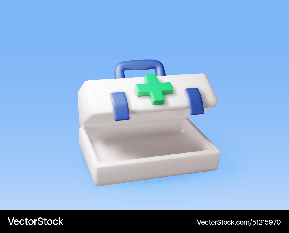 3d first aid kit with green cross isolated Vector Image