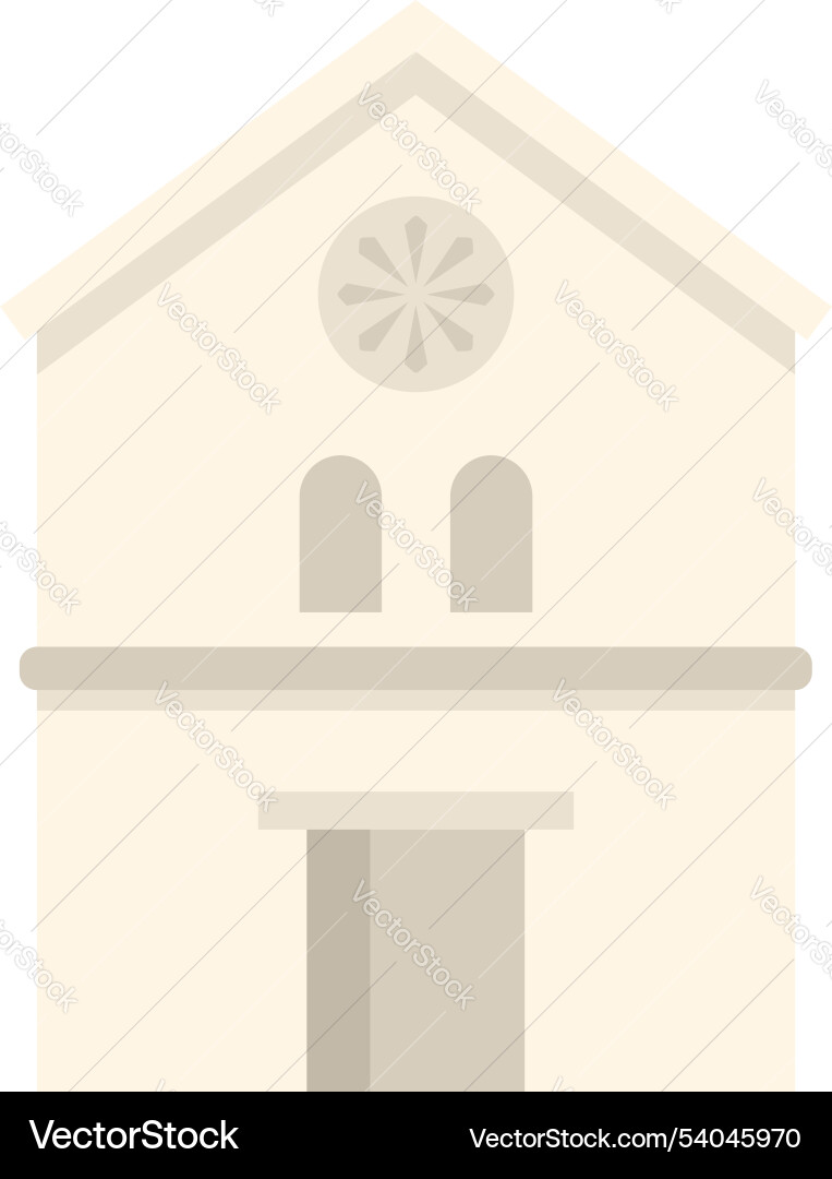 Beige stone church facade featuring round window Vector Image