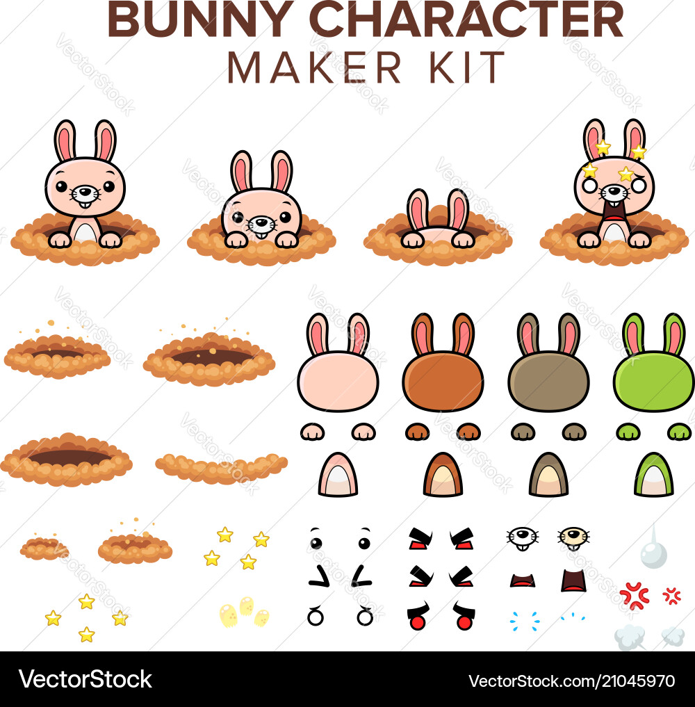 Bunny character kit Royalty Free Vector Image - VectorStock