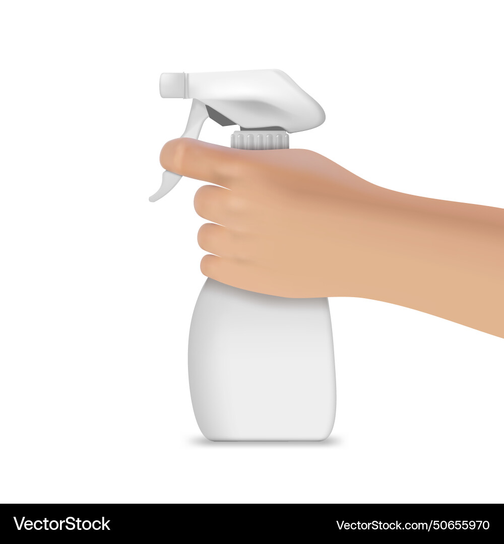 Spray cleaner plastic bottle holding by hand Vector Image