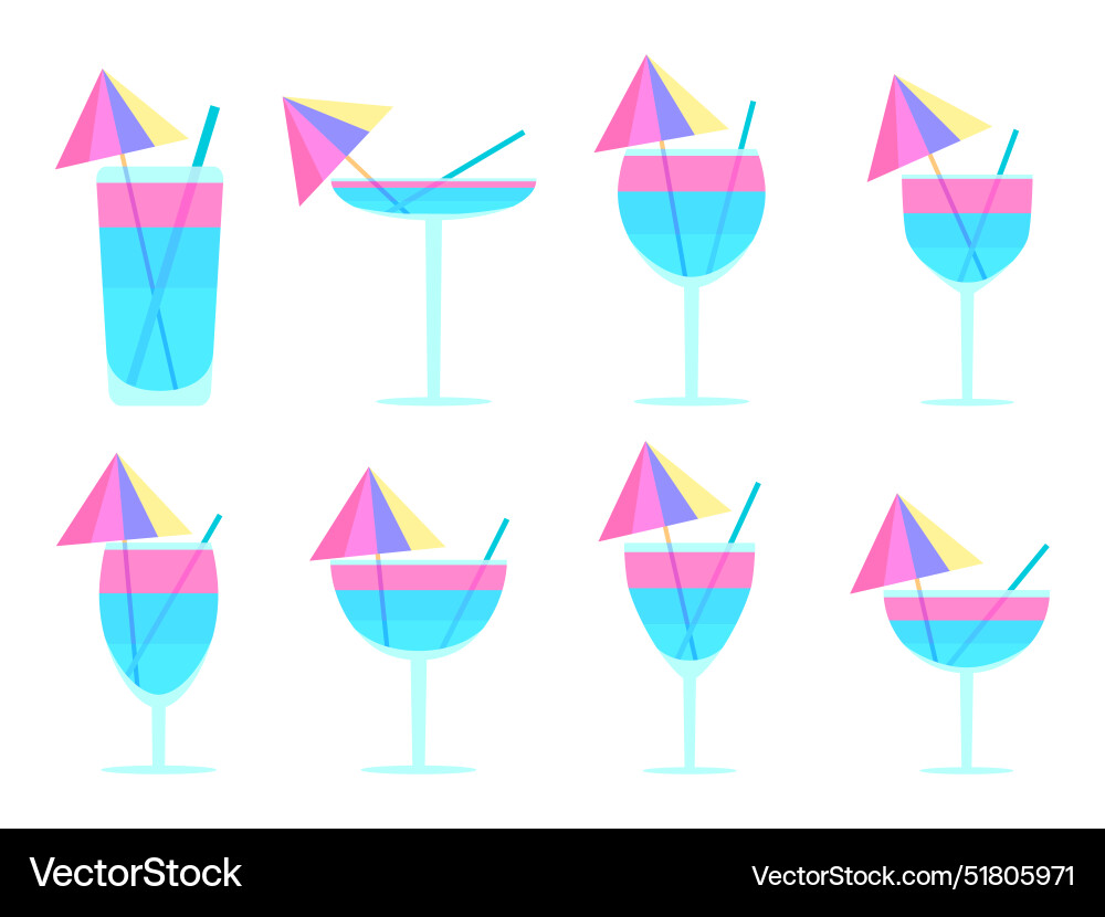 Glass with umbrella and straw icon set isolated Vector Image