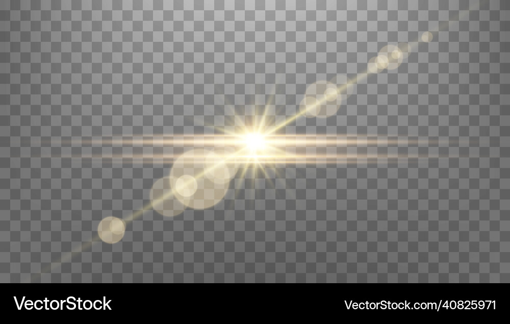 Gold horizontal lens flare sun flash with rays Vector Image