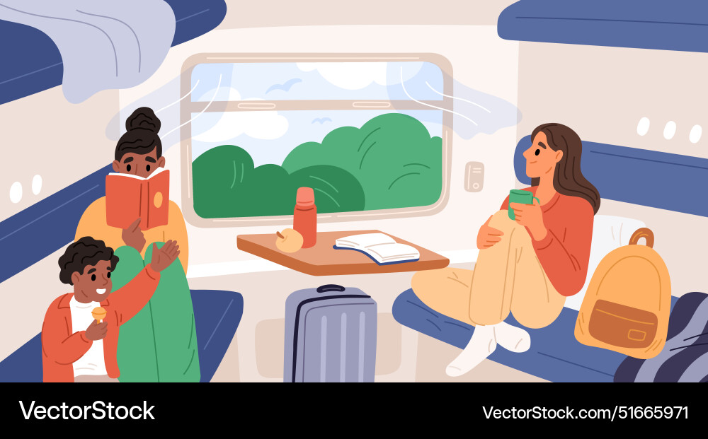 Passengers ride in train carriage people travel Vector Image
