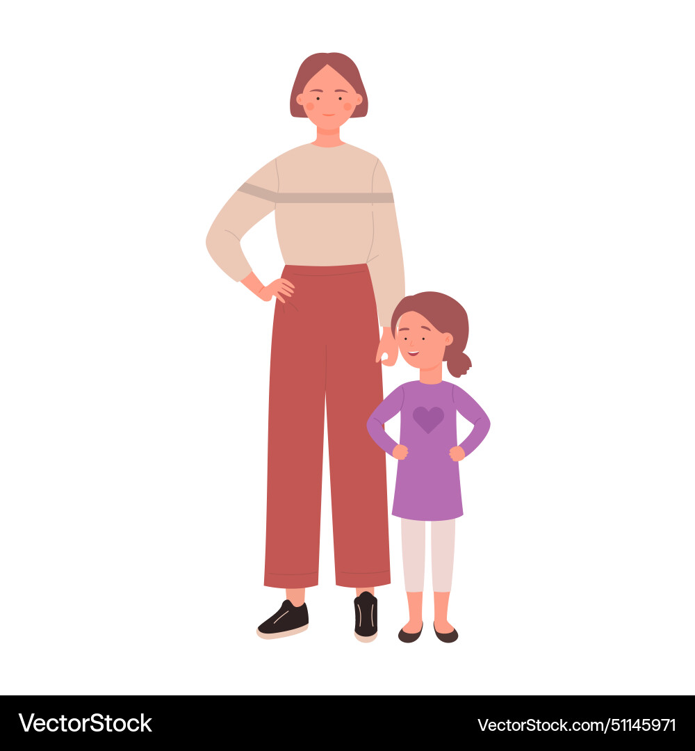 Young confident mother and daughter standing Vector Image