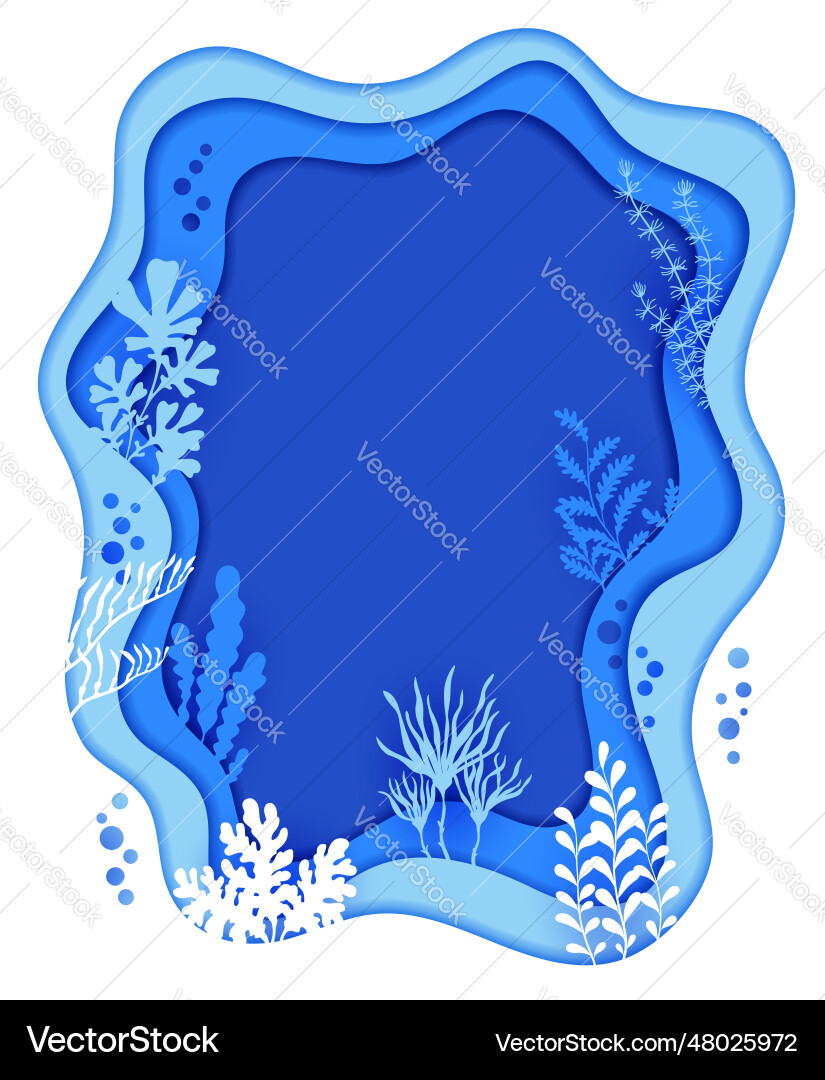 Frame border sea paper cut underwater landscape Vector Image