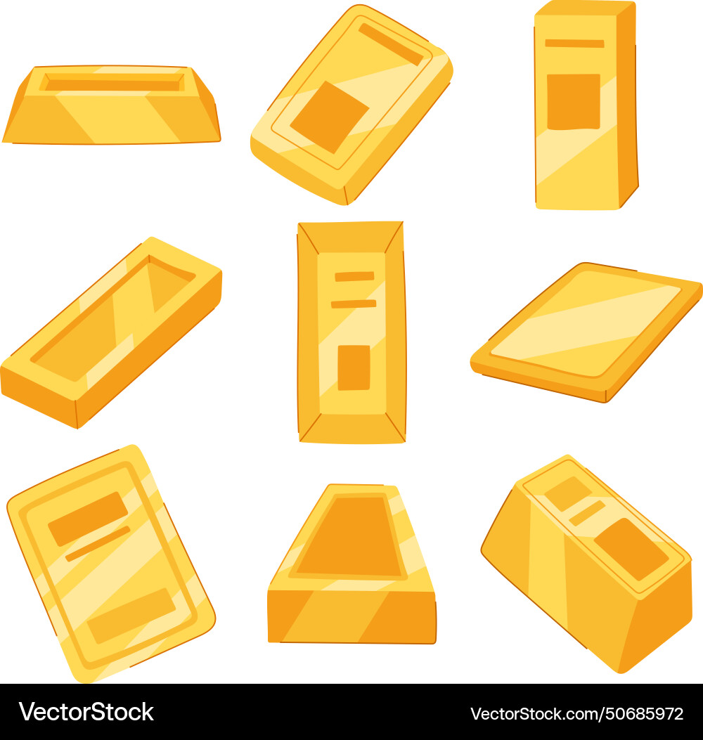 Gold bar set cartoon Royalty Free Vector Image
