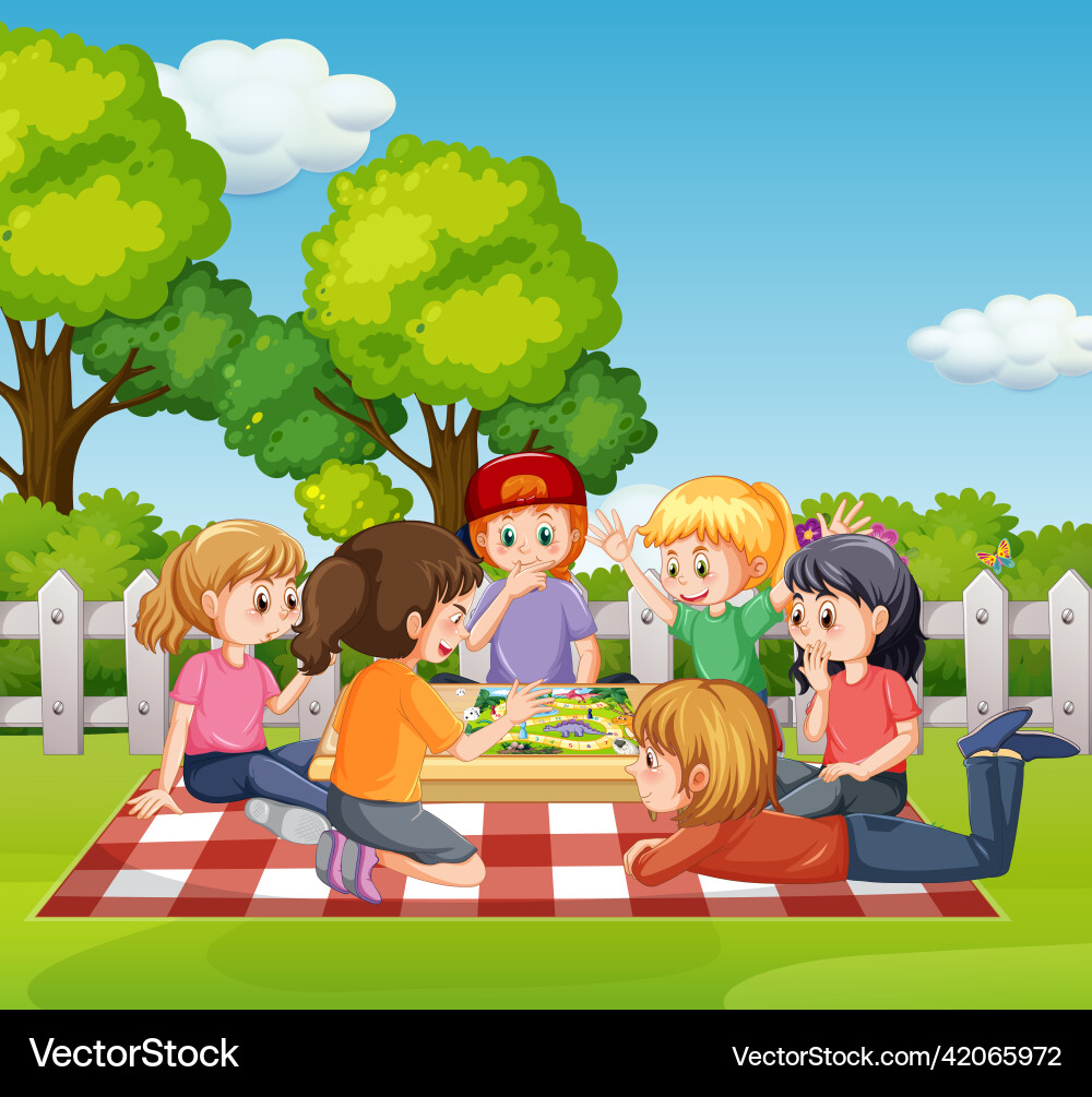 Kinder Picknick im Garten Lizenzfreies Vektorbild