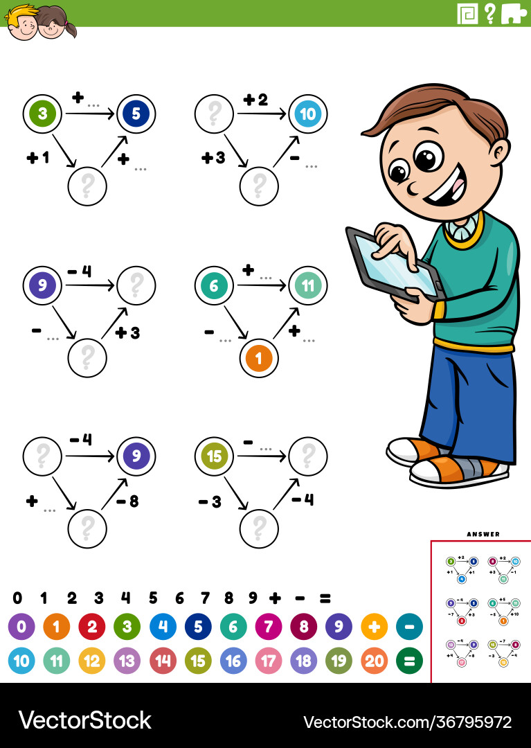Math calculation educational worksheet page Vector Image