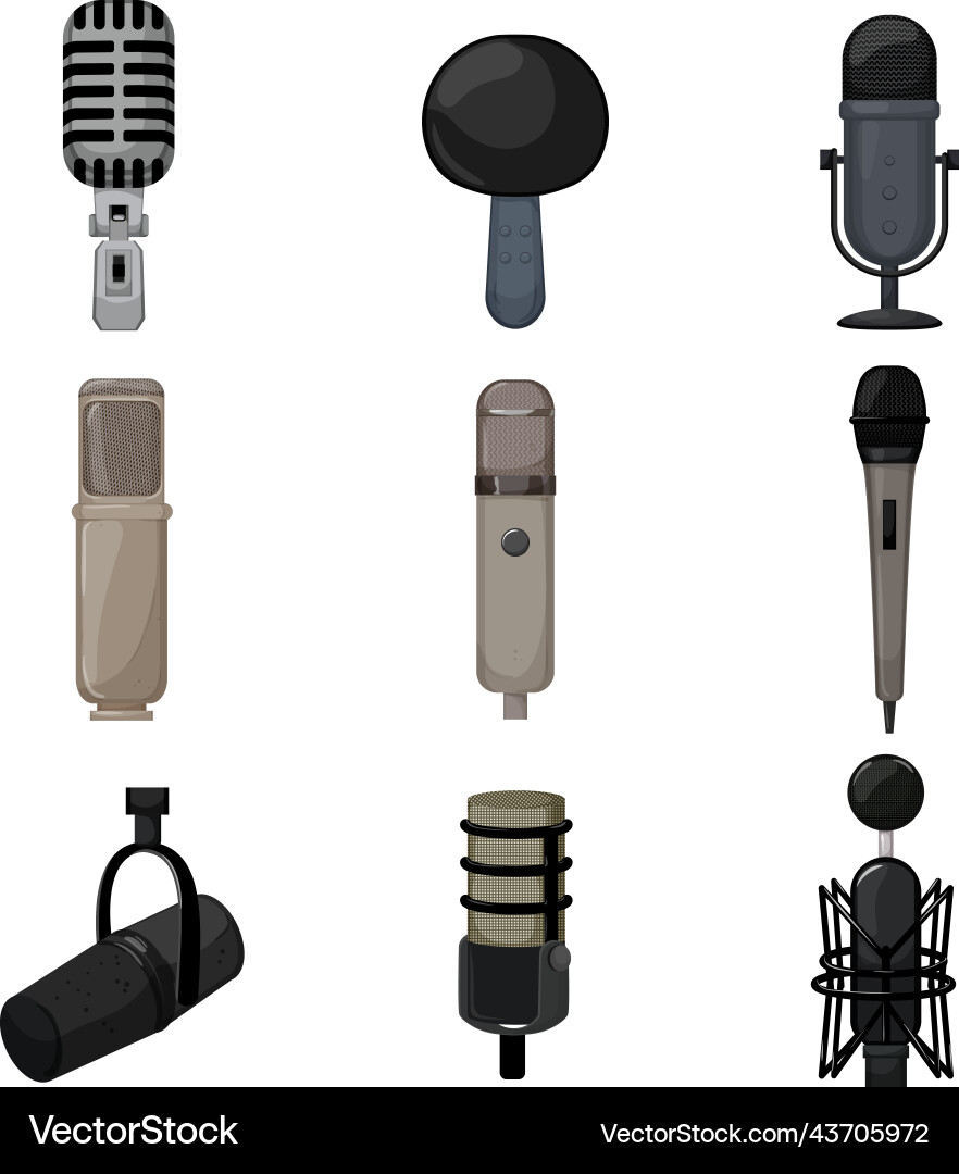 Mic microphone music set cartoon Royalty Free Vector Image