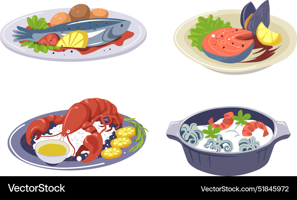 Seafood dishes isolated Royalty Free Vector Image