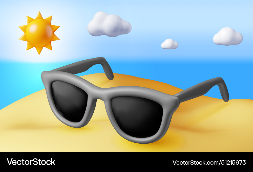 3d beach with sunglasses in sand over sea Vector Image