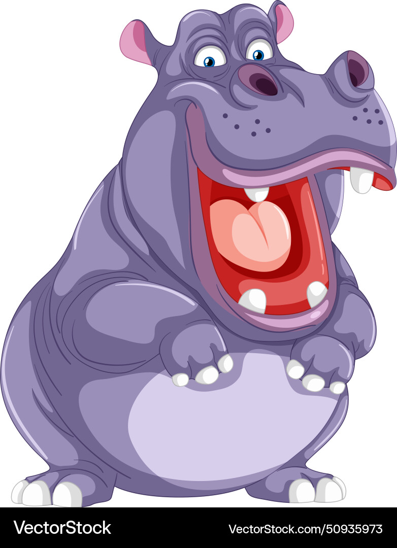 A happy smiling cartoon hippo standing upright Vector Image