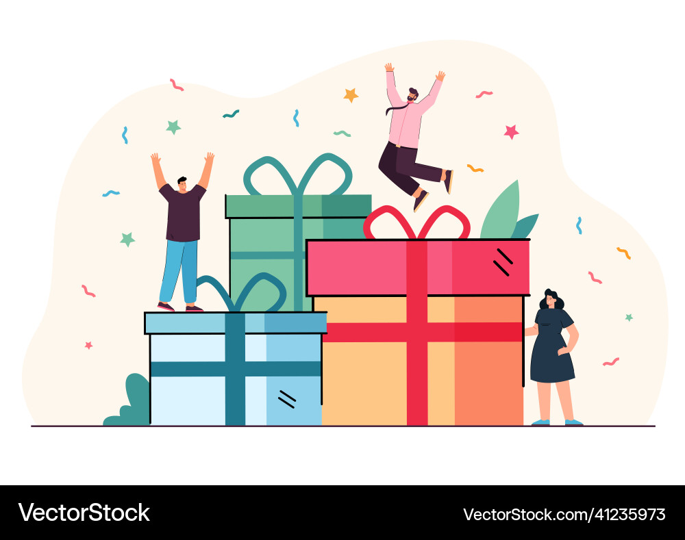 Happy tiny customers with reward prizes for good Vector Image