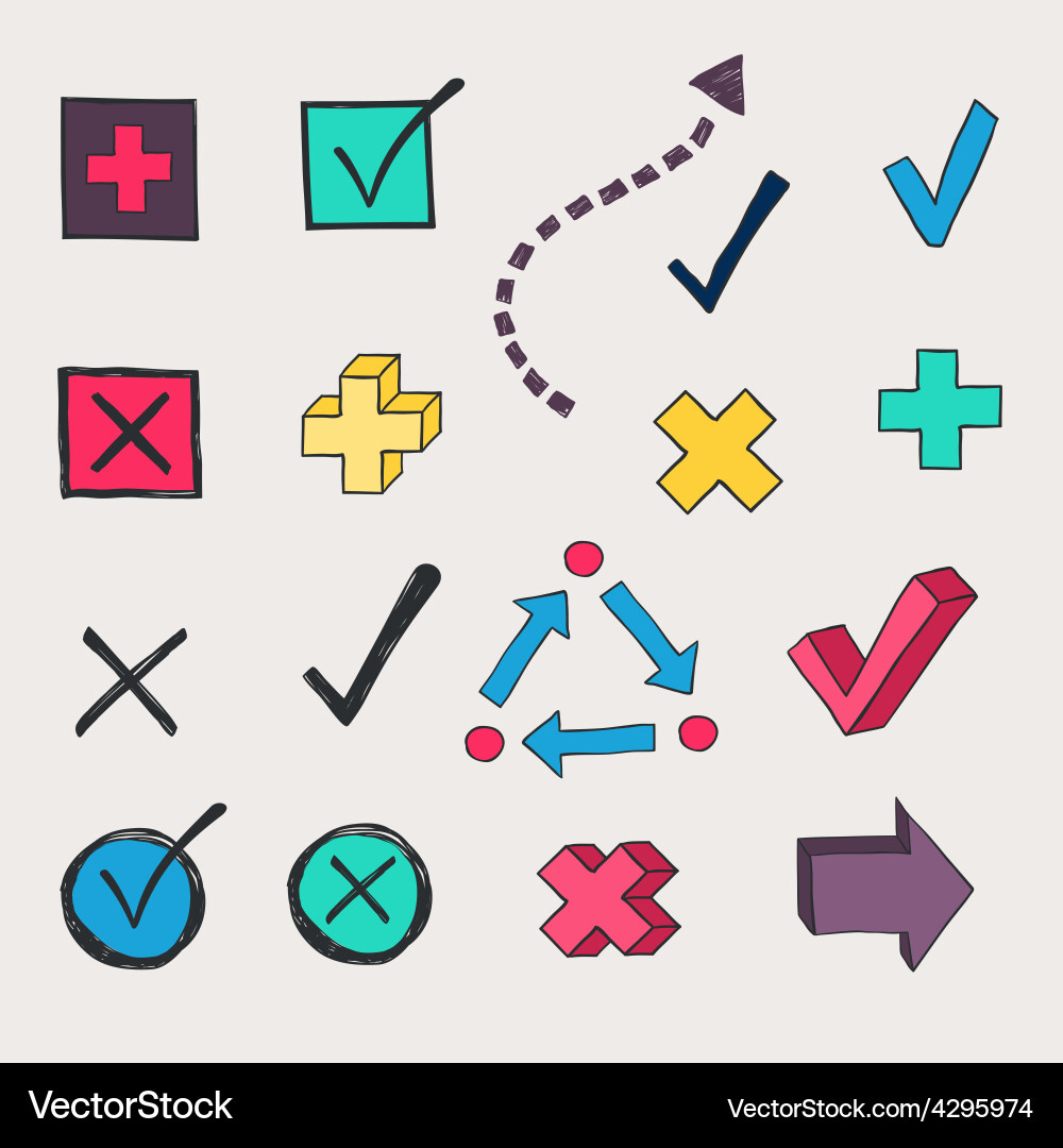 Colorful check marks and boxes drawn Royalty Free Vector