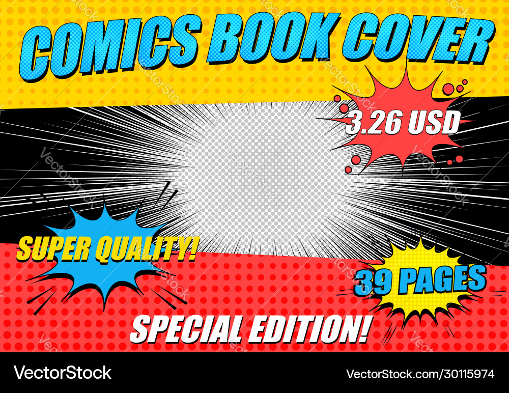 Comics book cover horizontal template Royalty Free Vector