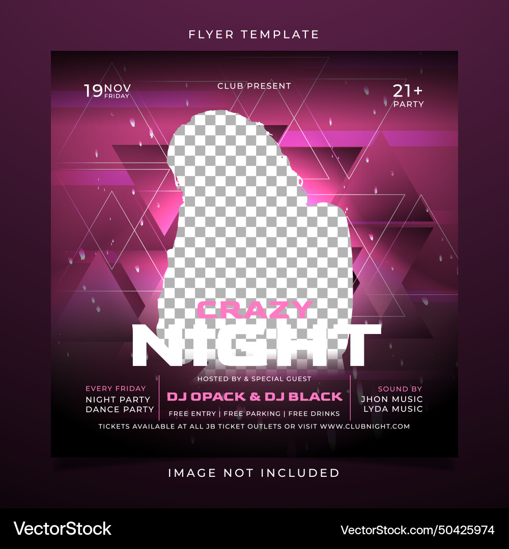 Purple night party flyer template Royalty Free Vector Image