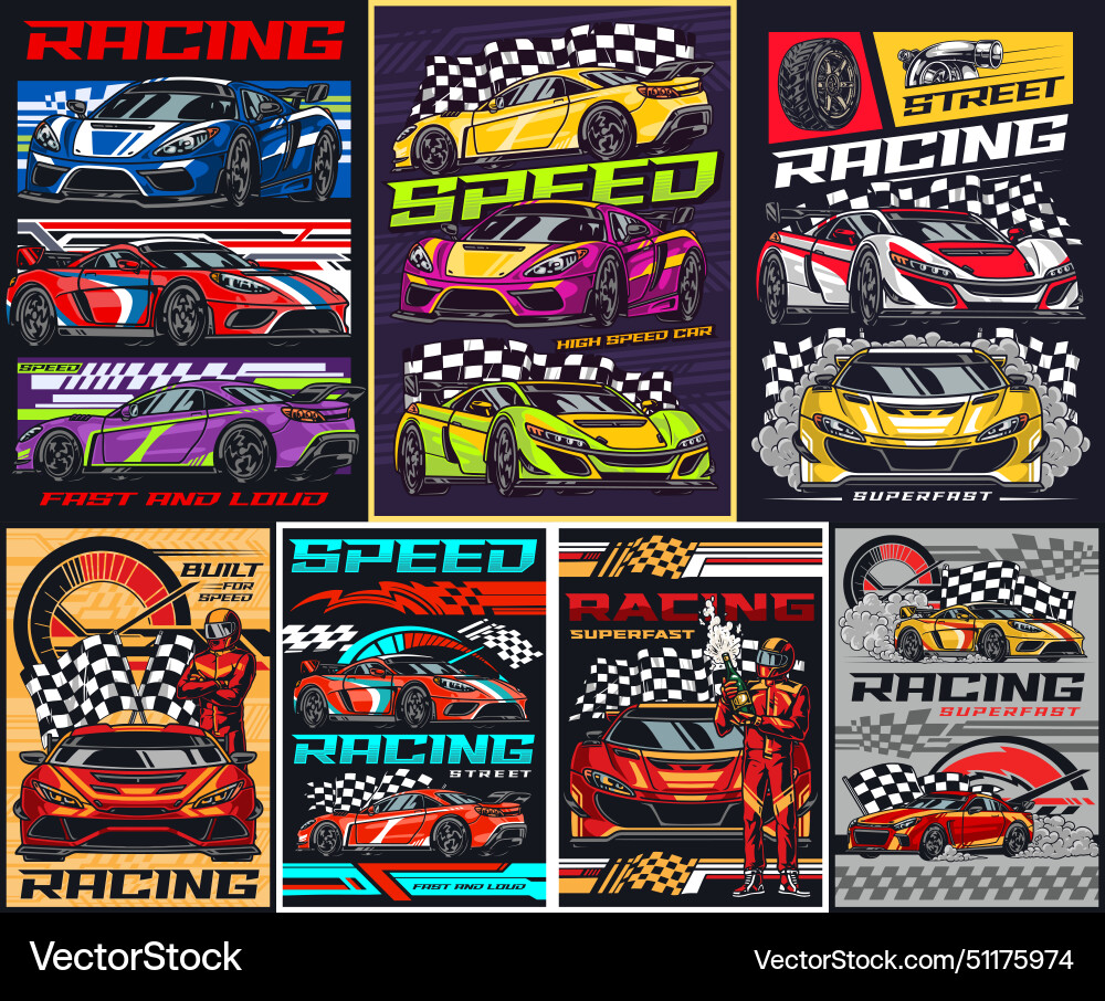 Speed racing set stickers colorful Royalty Free Vector Image
