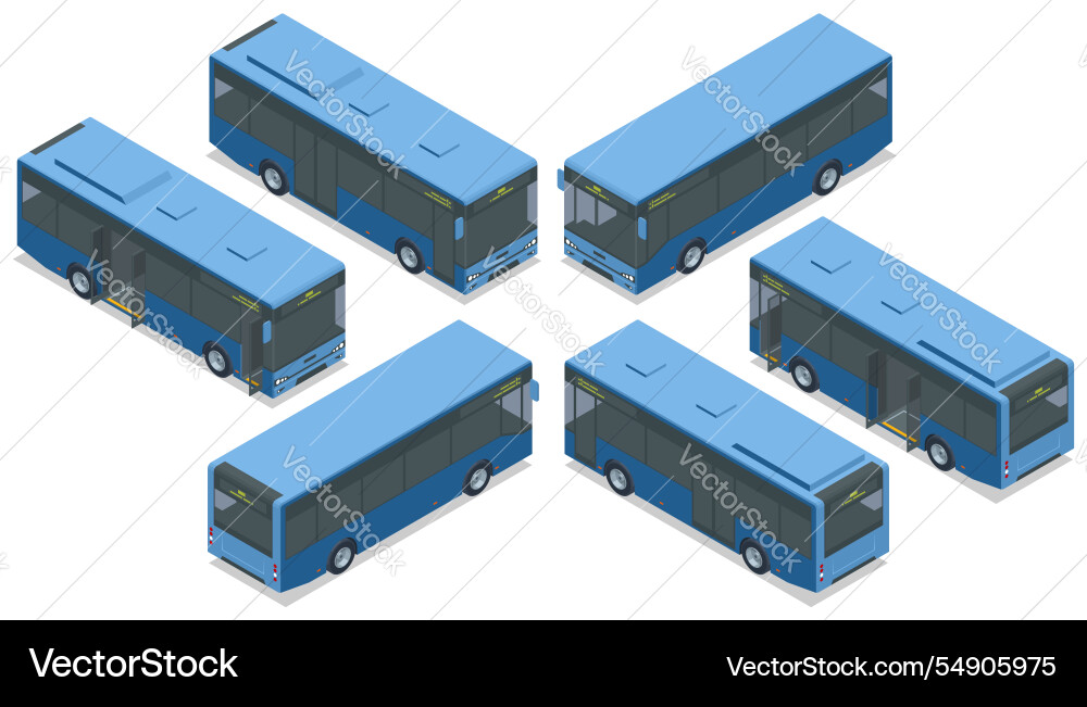 Blue city buses isometric Royalty Free Vector Image