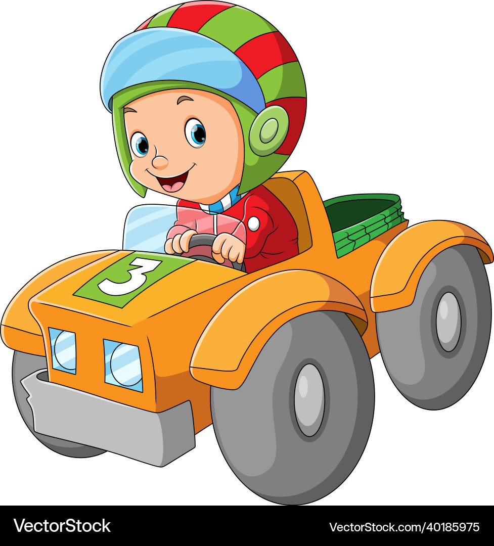 Boy is playing and riding a car Royalty Free Vector Image