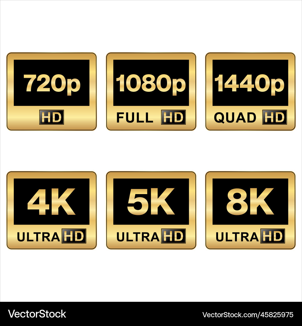 Collection of 8k ultra hd icon 4k 2k Royalty Free Vector Collection of 8k ultra hd icon 4k 2k Royalty Free Vector