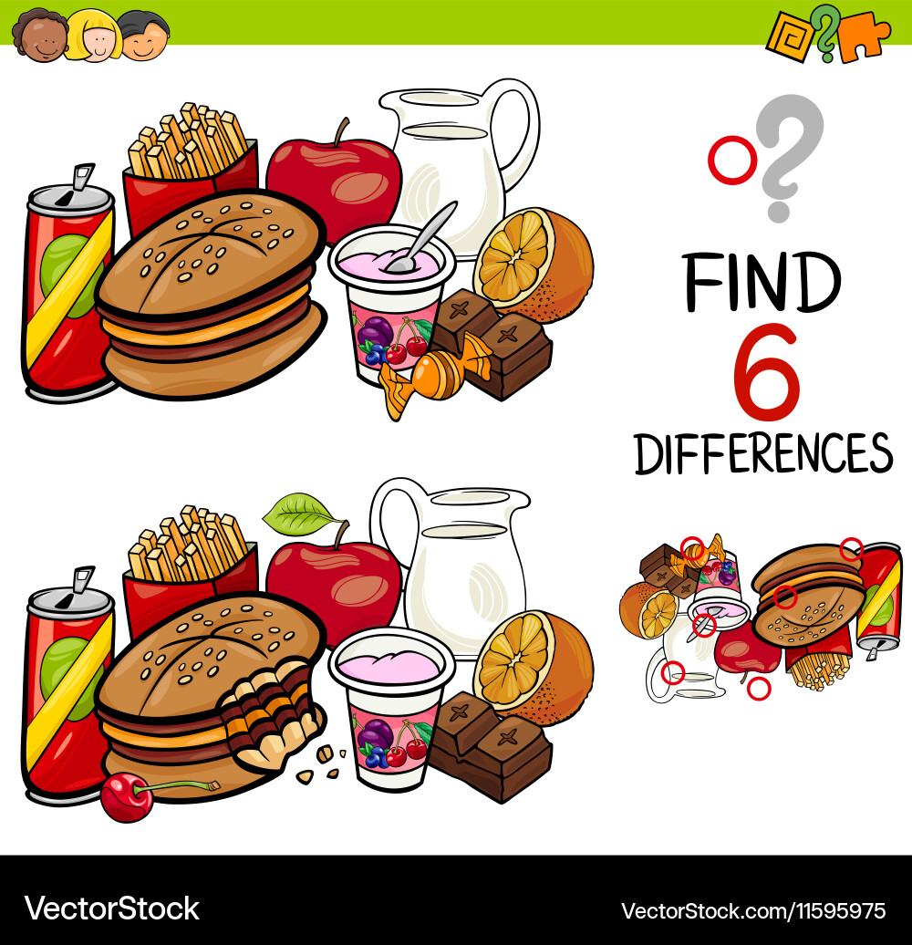 Food Finders: Spot the Difference Game Royalty Free Vector