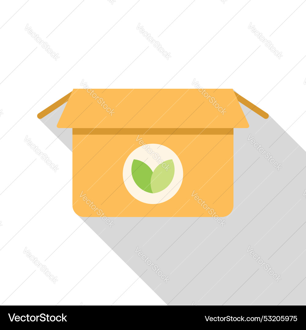 Open cardboard box with green leaves logo Vector Image