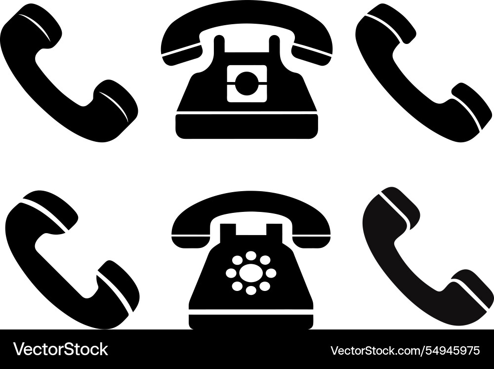 Phone flat icon set silhouette telephone Vector Image
