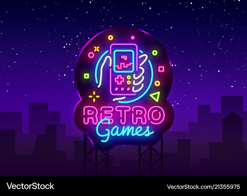 Retro games logo geek gaming gamepad Royalty Free Vector