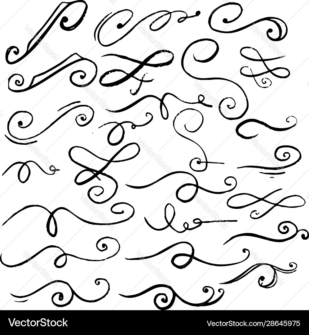 Set hand drawn calligraphic elements Royalty Free Vector