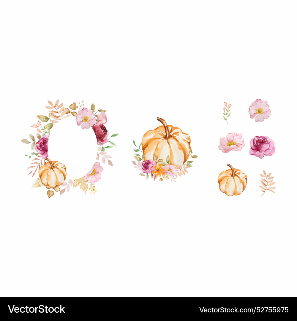 Watercolor autumn frames set with pumpkins Vector Image