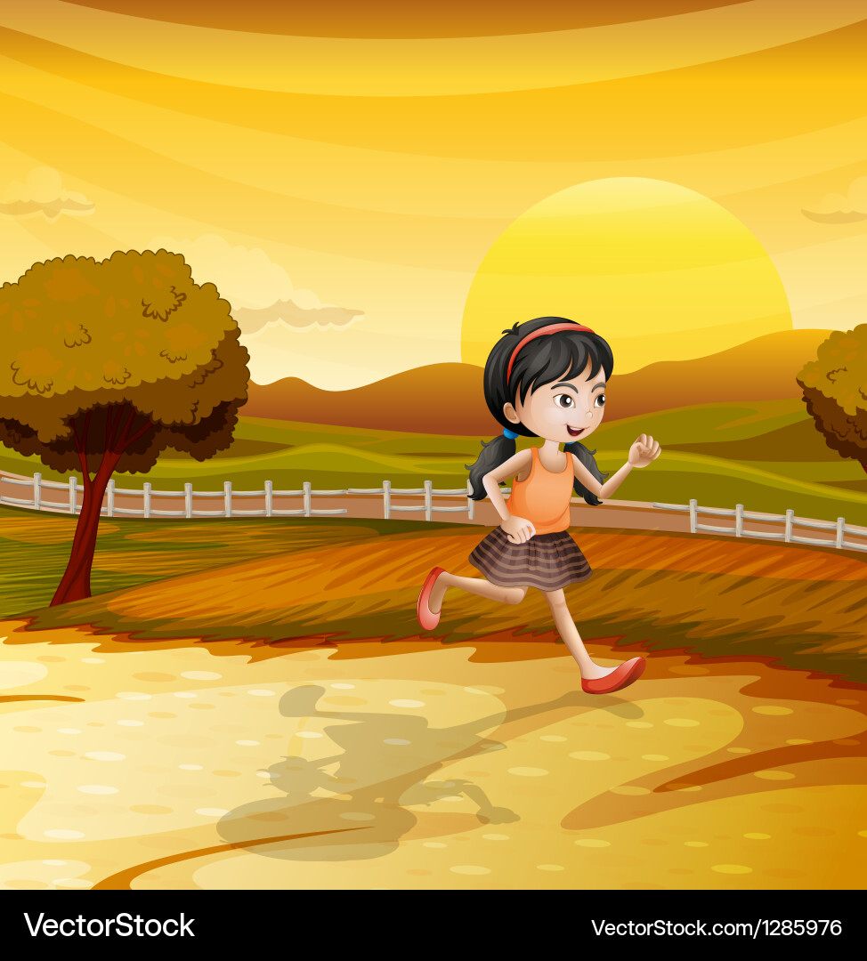 A girl running along the field Royalty Free Vector Image