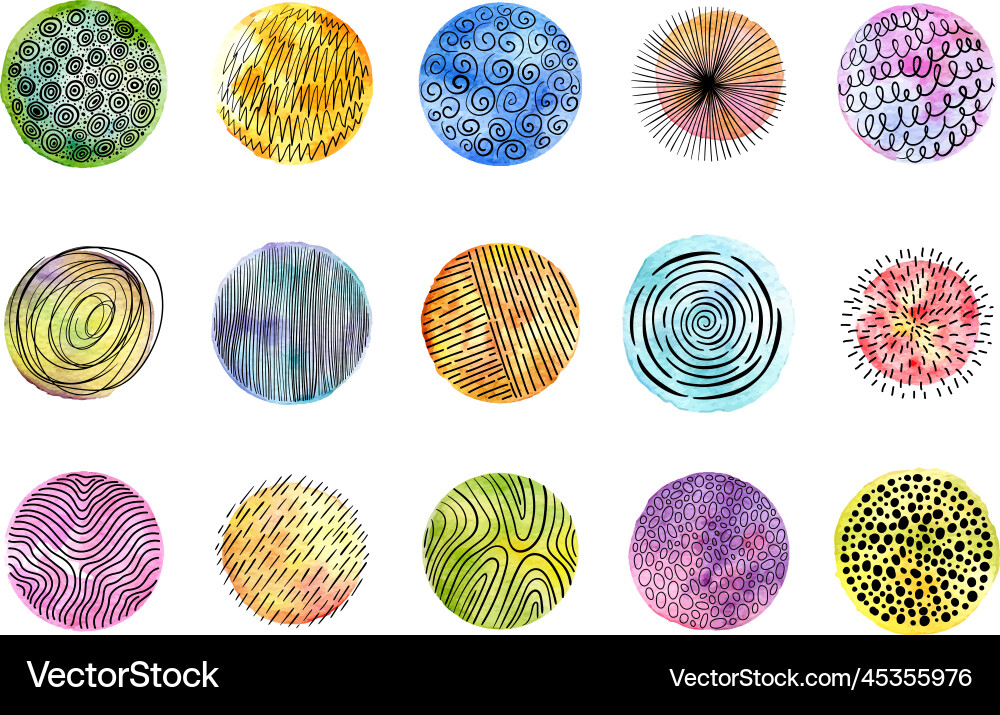 Abstract watercolor circle with doodle texture Vector Image