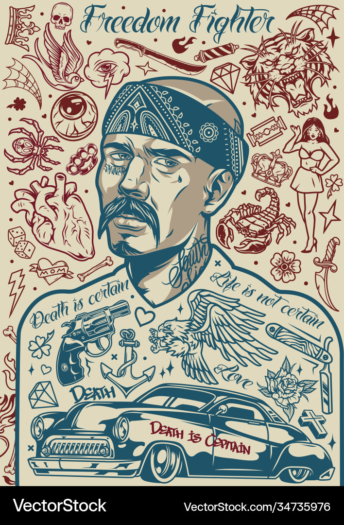 Chicano Tattoos - Latin Man Royalty Free Vector Image