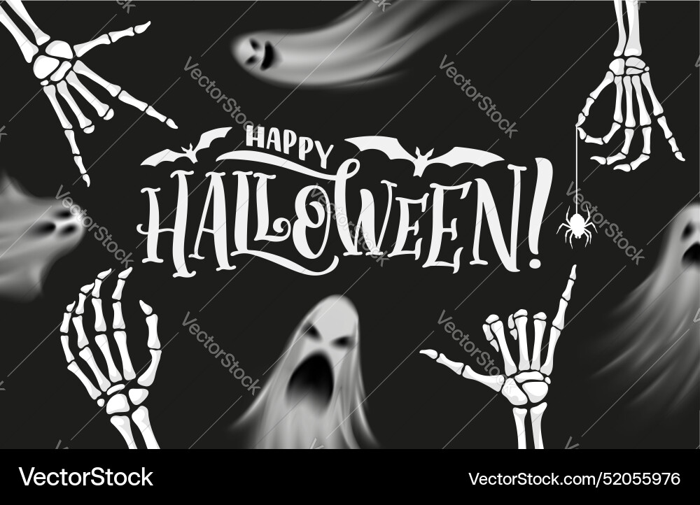 Halloween realistic ghosts and skeleton hands Vector Image