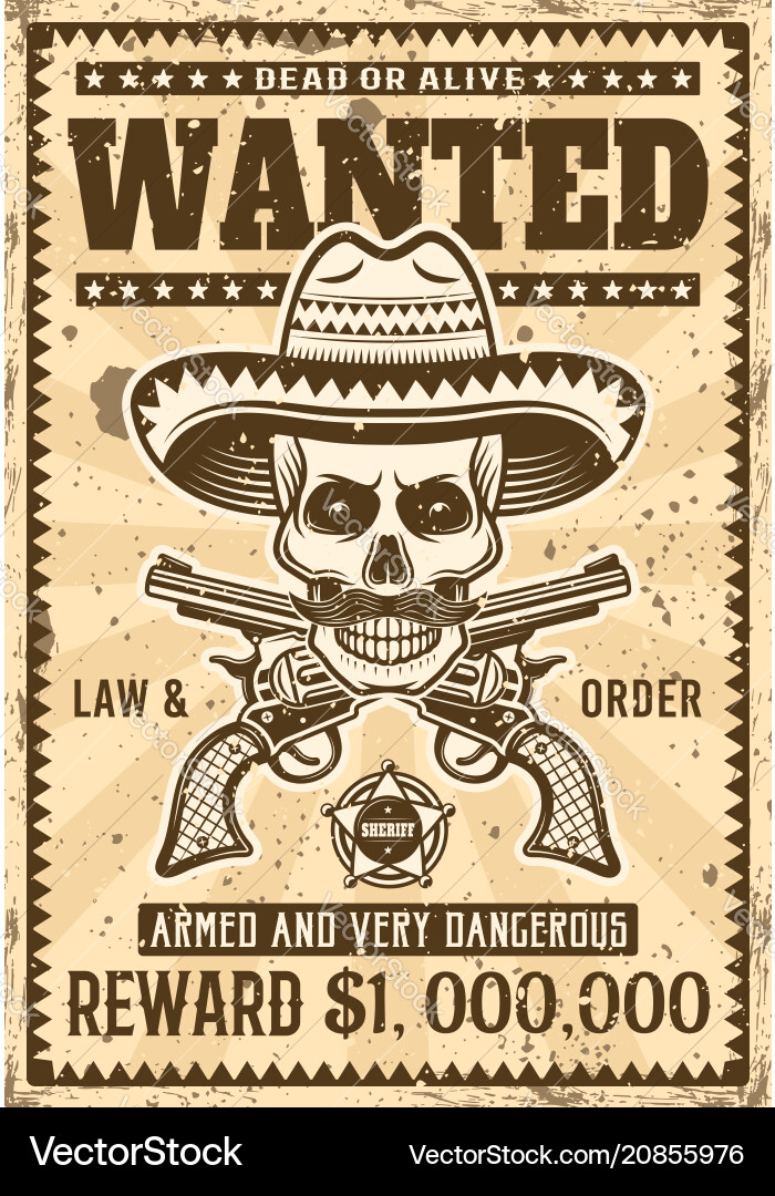 Mexican Bandit Wanted Poster Royalty Free Vector Image