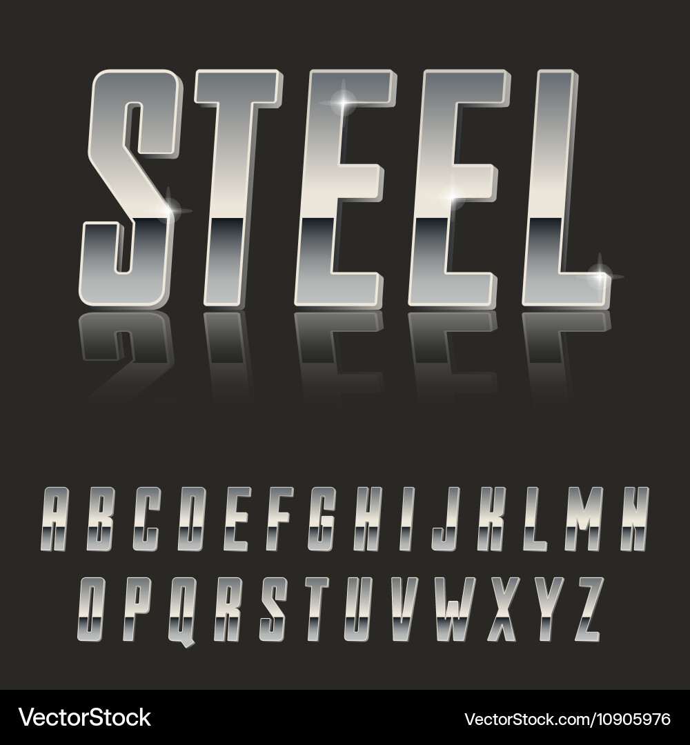 Steel chrome letters typeface made of modern Vector Image