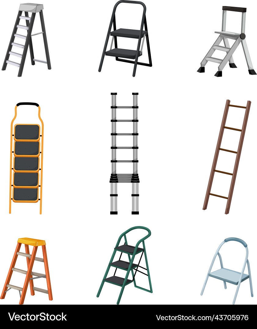 Step ladder safety set cartoon Royalty Free Vector Image