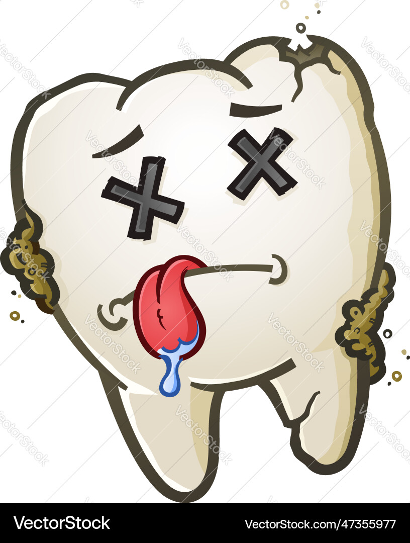A dead cracked tooth cartoon character Royalty Free Vector
