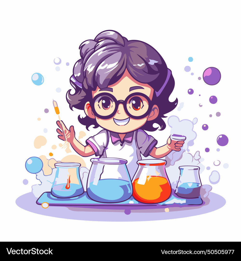 Cute little girl doing science experiments Vector Image