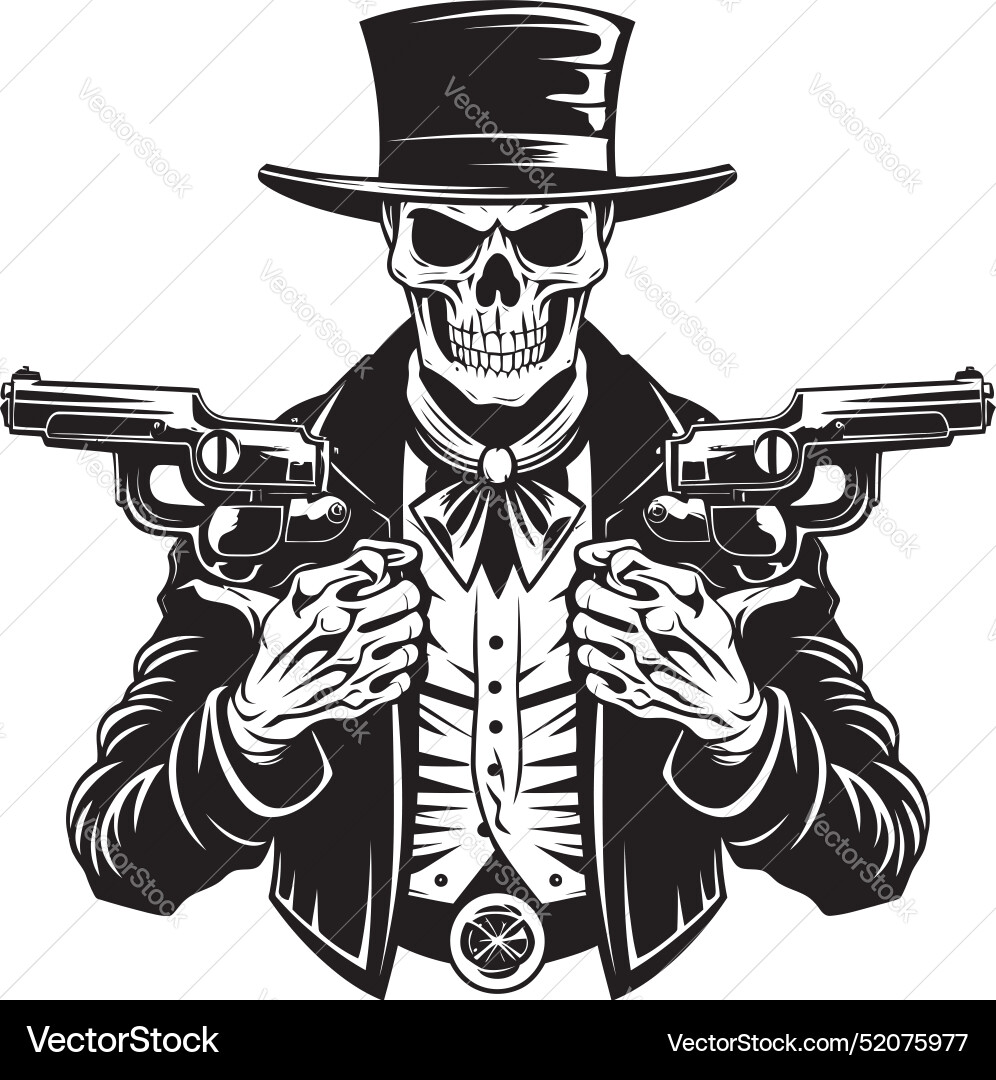 Gunpowder ghost skeleton holding guns icon Vector Image