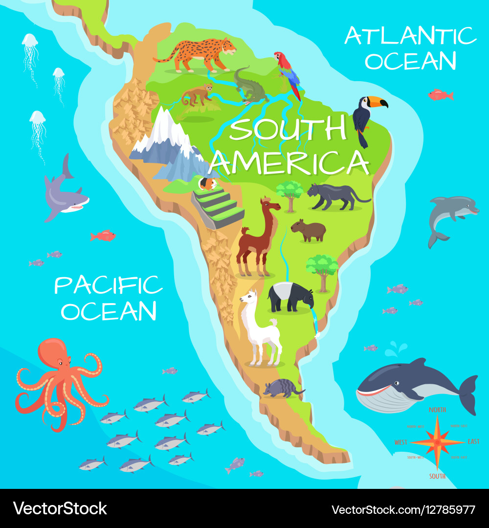 South America Wildlife Map Royalty Free Vector Image